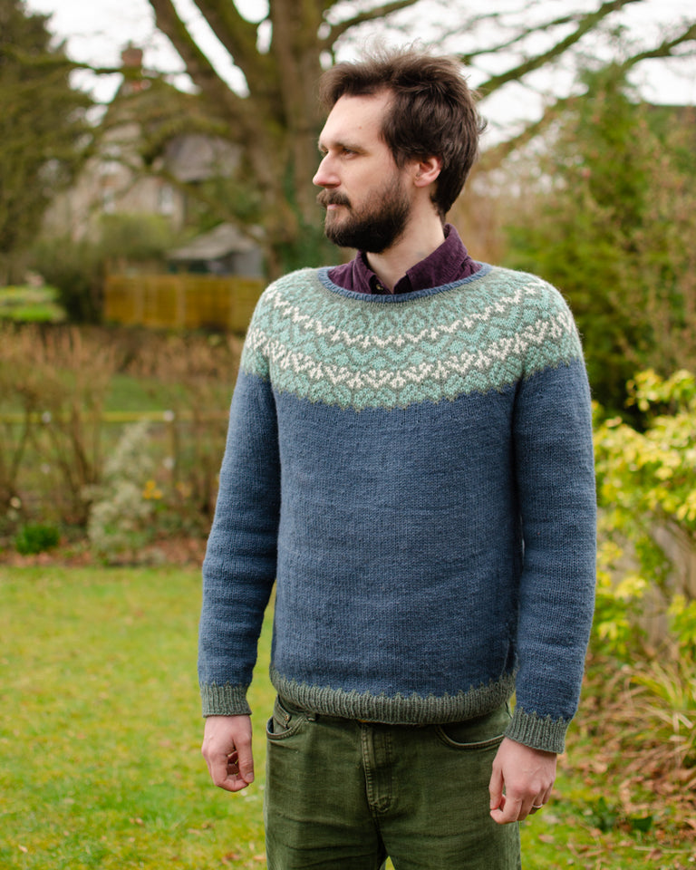 Boskular colourwork yoke jumper knitting pattern – Marina Skua