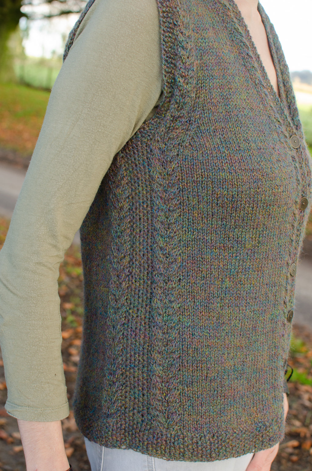 Scrumper Waistcoat v-neck waistcoat knitting pattern – Marina Skua